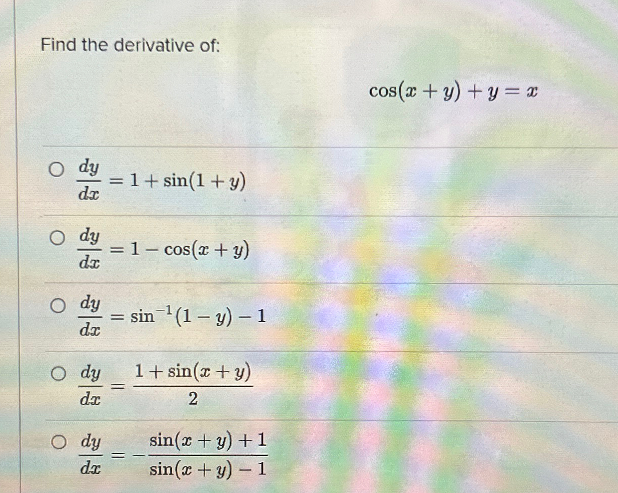 Solved Find the derivative | Chegg.com