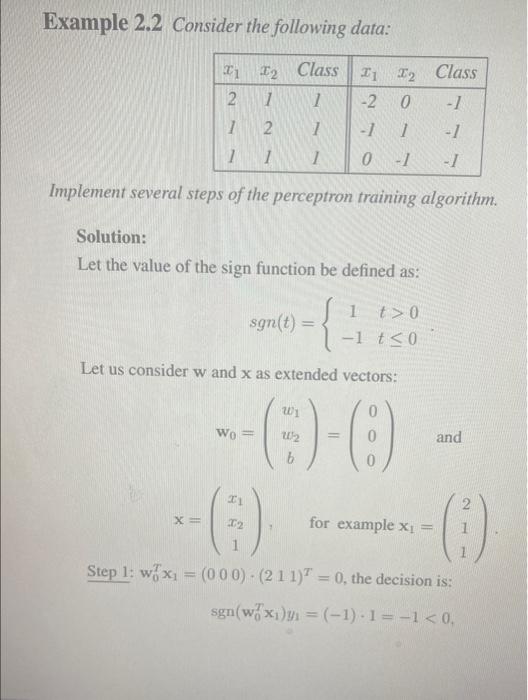 Solved Example 2.2 Consider the following data: Implement | Chegg.com