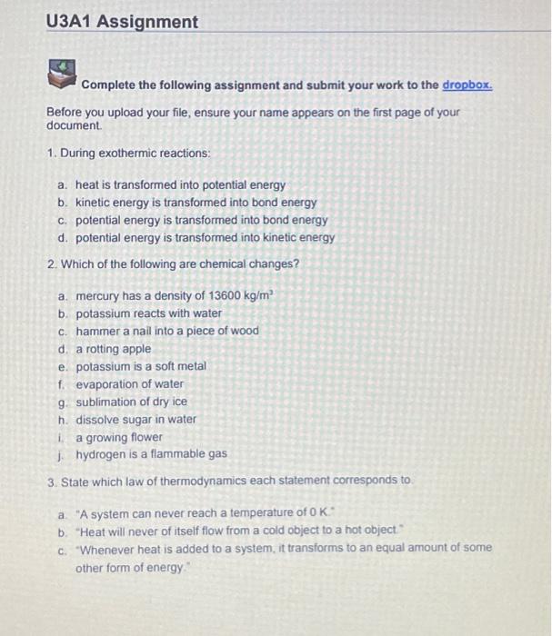 Solved U3A1 Assignment Complete the following assignment and | Chegg.com