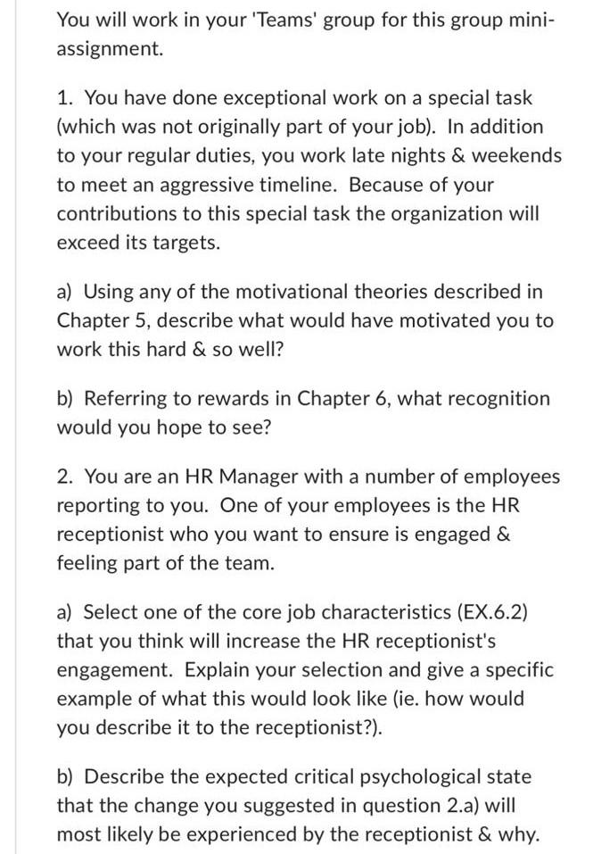 Solved You will work in your 'Teams' group for this group | Chegg.com