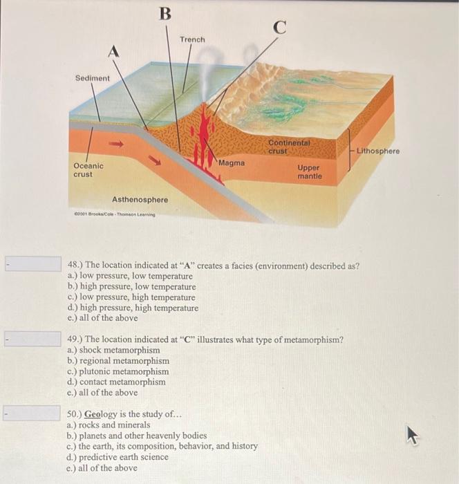 Solved 48.) The location indicated at " A " creates a facies | Chegg.com