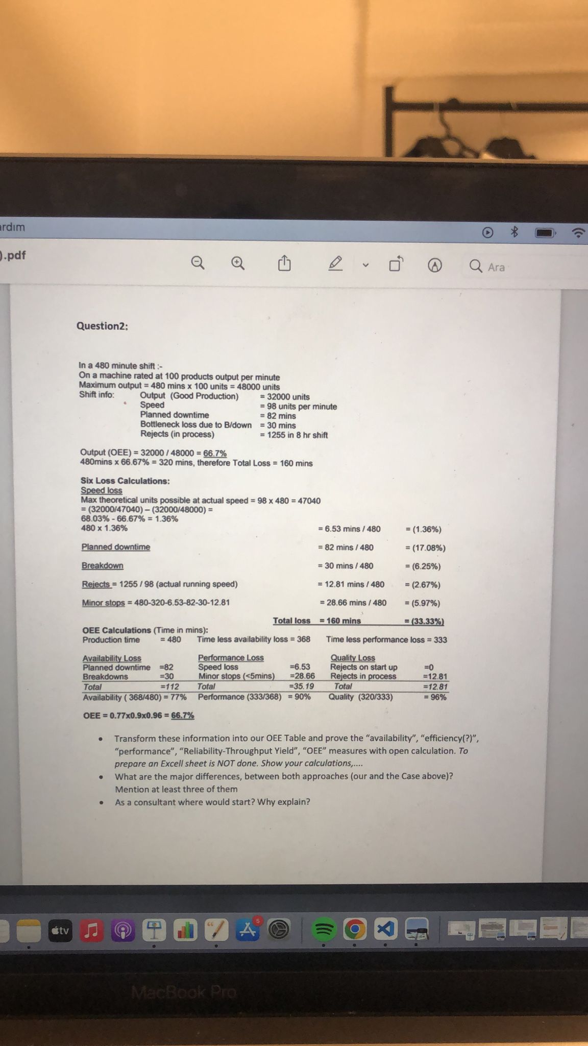 Solved Question2:In a 480 ﻿minute shift :-On a machine rated | Chegg.com