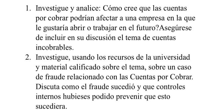 Solved 1. Investigue y analice: Cómo cree que las cuentas | Chegg.com