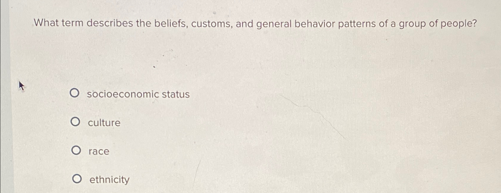 Solved What term describes the beliefs, customs, and general | Chegg.com