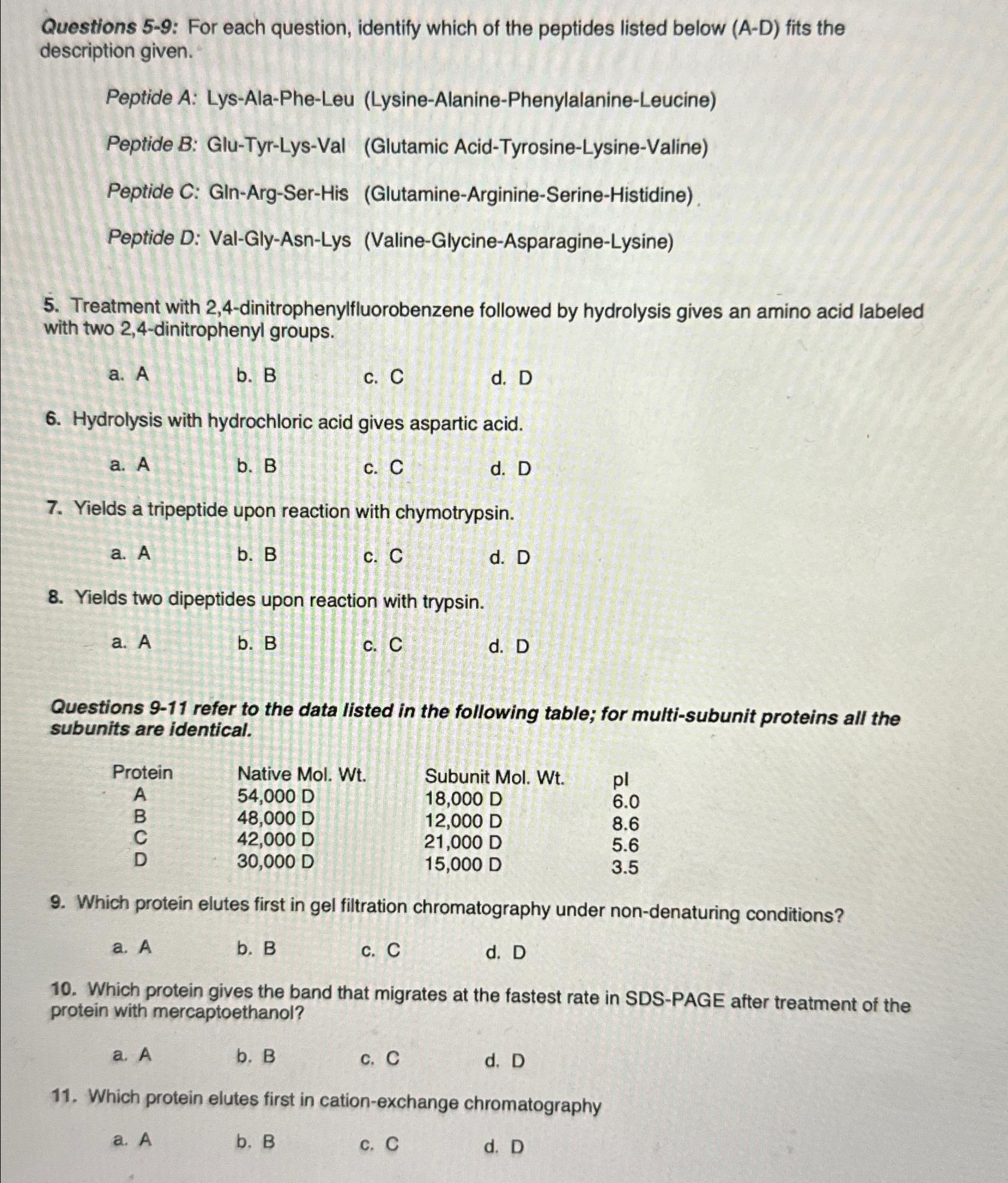 Solved Questions 5-9: For each question, identify which of | Chegg.com