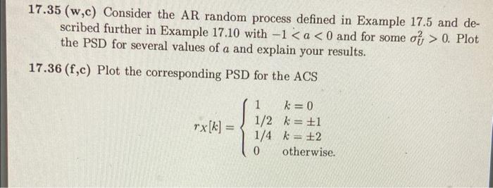 17.35 (w,c) Consider the AR random process defined in | Chegg.com
