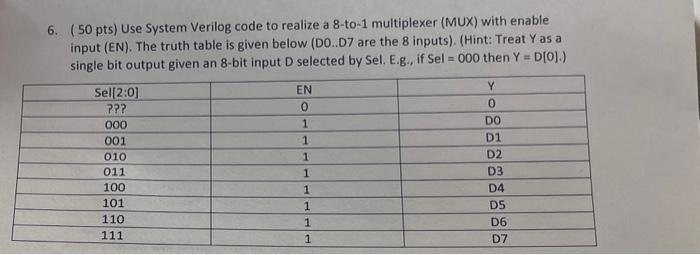 Solved 6. ( 50 pts) Use System Verilog code to realize a | Chegg.com