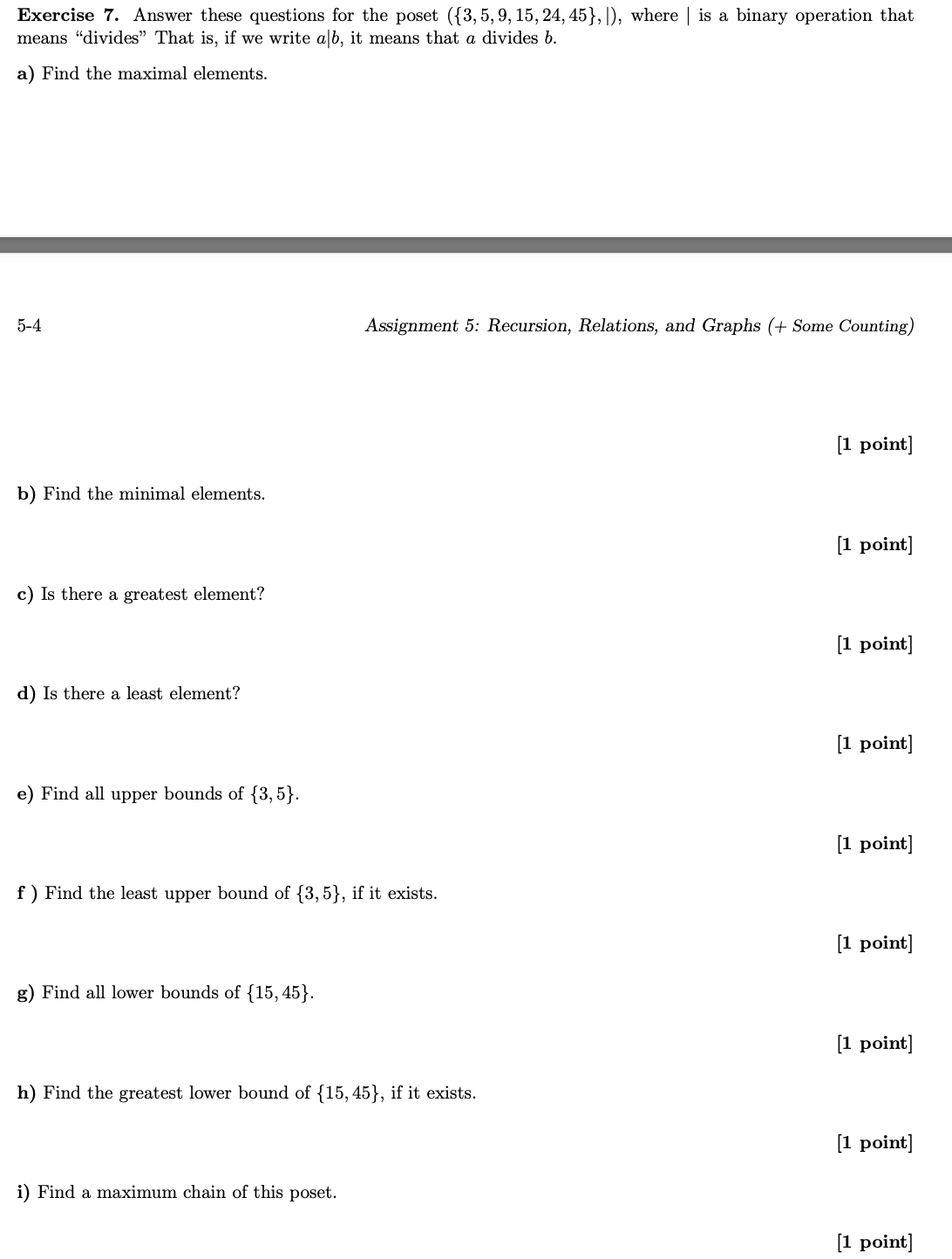 Solved Exercise 7. ﻿Answer these questions for the poset | Chegg.com