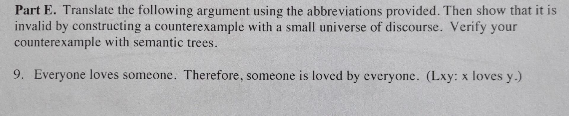 Part E. Translate the following argument using the | Chegg.com