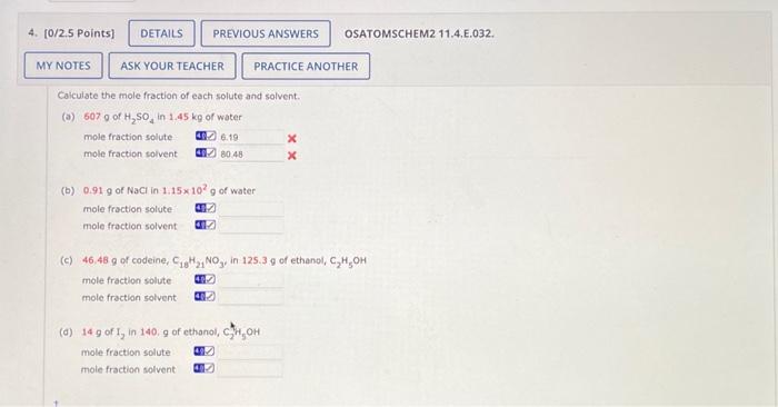 Solved Calculate the mole fraction of each solute and | Chegg.com