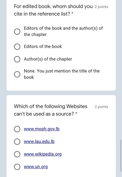 Solved For edited book, whom should you 2 points cite in the | Chegg.com