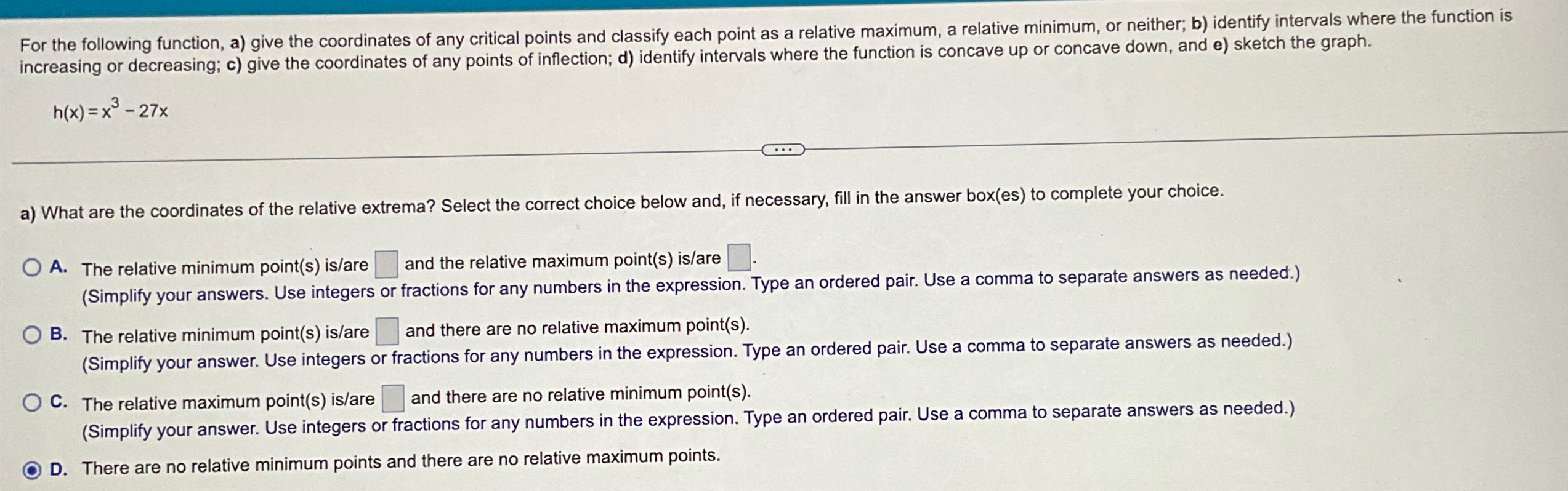 Solved For the following function, a) ﻿give the coordinates | Chegg.com