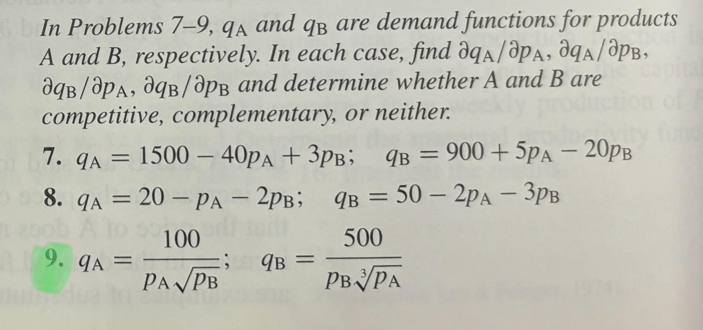Solved In Problems 7-9, qA ﻿and qB ﻿are demand functions for | Chegg.com