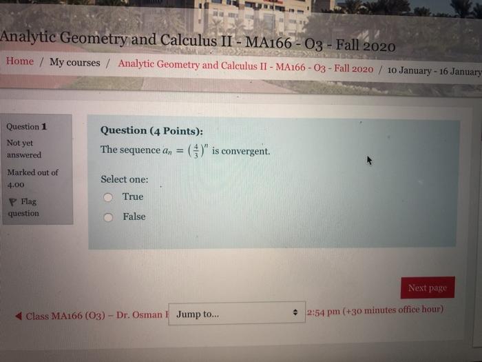 Solved Analytic Geometry and Calculus II - MA166 - 03 - Fall | Chegg.com