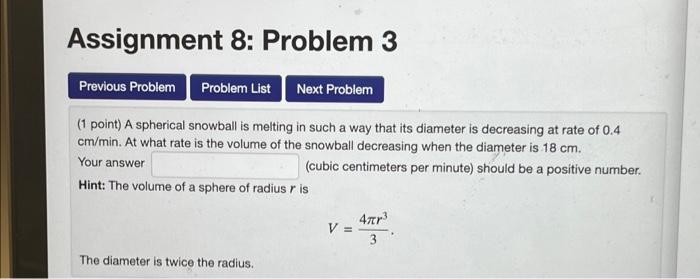 Solved Assignment 8: Problem 3 Previous Problem Problem List | Chegg.com Solved Assignment 8: Problem 3 Previous Problem Problem List | Chegg.com
