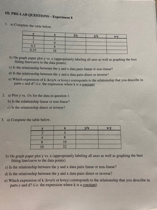 Solved TIL. PRE-LAB QUESTIONS - Experiment 8 1. a) Complete | Chegg.com