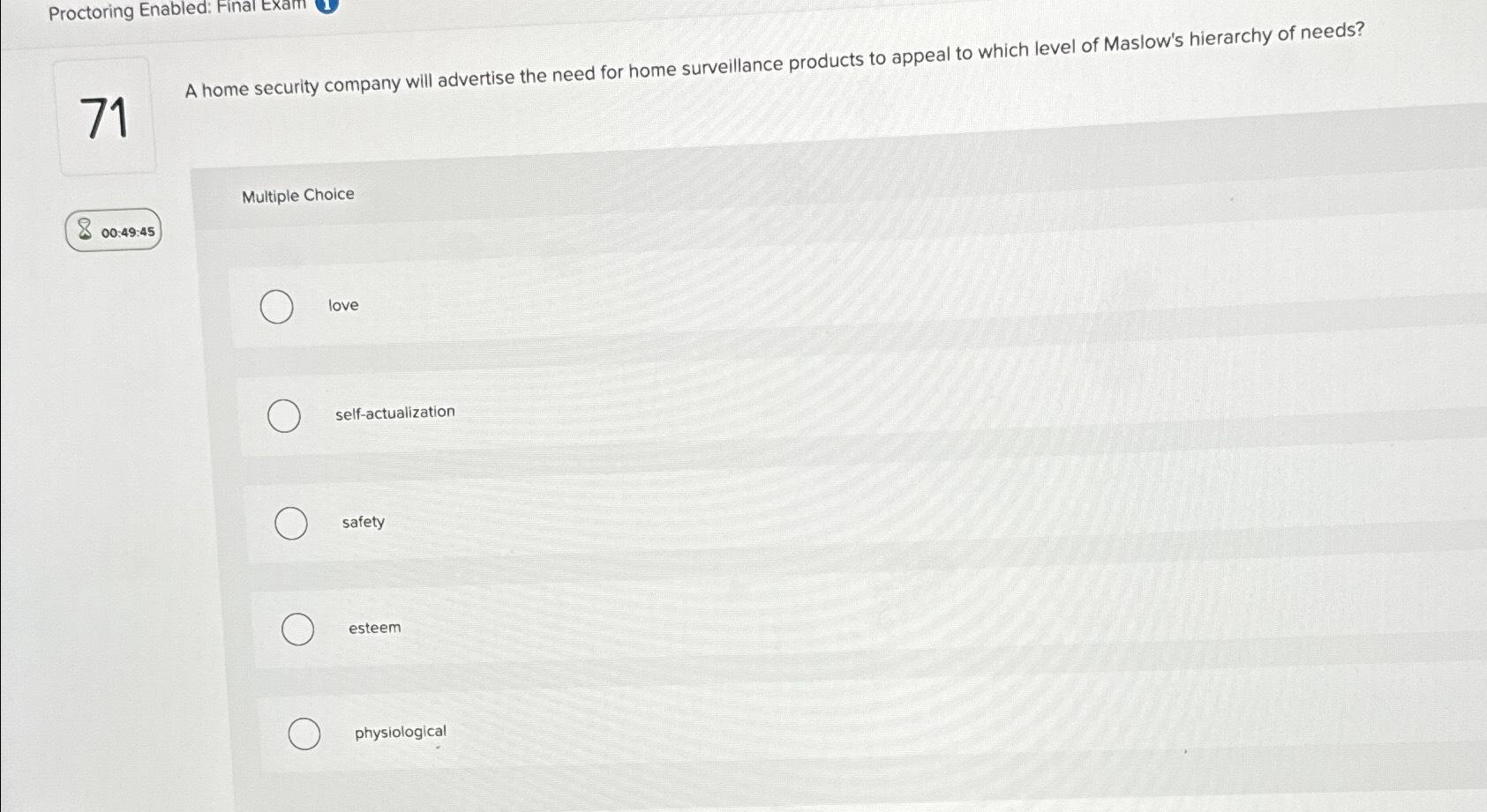 Solved Proctoring Enabled: Final Exam71A home security | Chegg.com