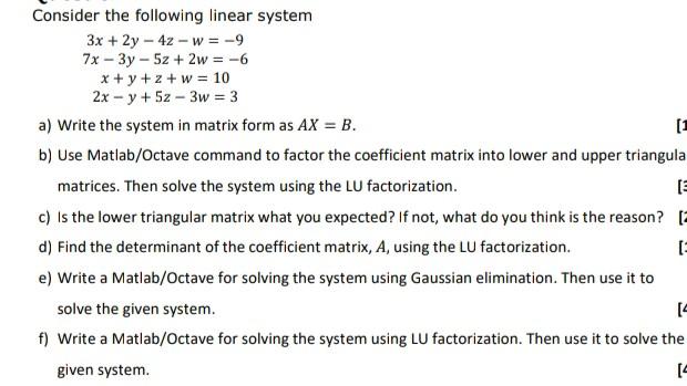 Solved Consider the following linear system | Chegg.com