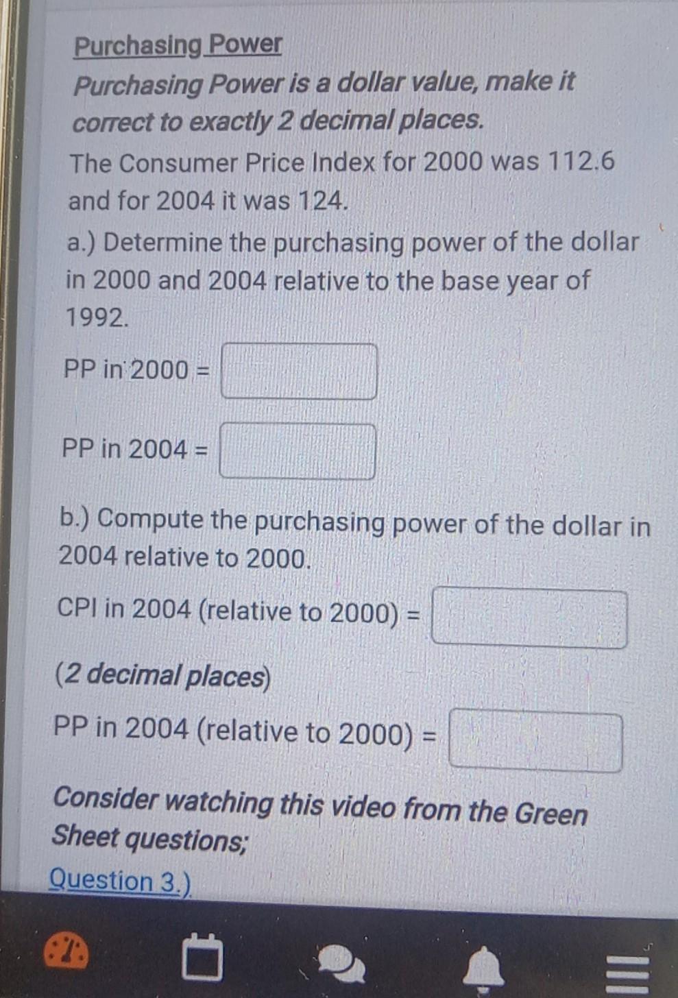 Solved Purchasing Power Purchasing Power is a dollar value, | Chegg.com