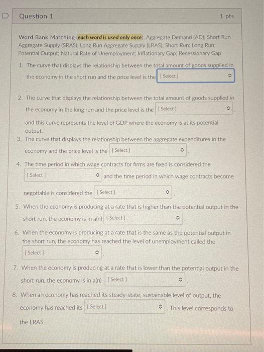 Solved Word Bank Matching (each word is used only once); | Chegg.com