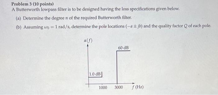 Solved Problem 3 (10 points) A Butterworth lowpass filter is | Chegg.com Solved Problem 3 (10 points) A Butterworth lowpass filter is | Chegg.com