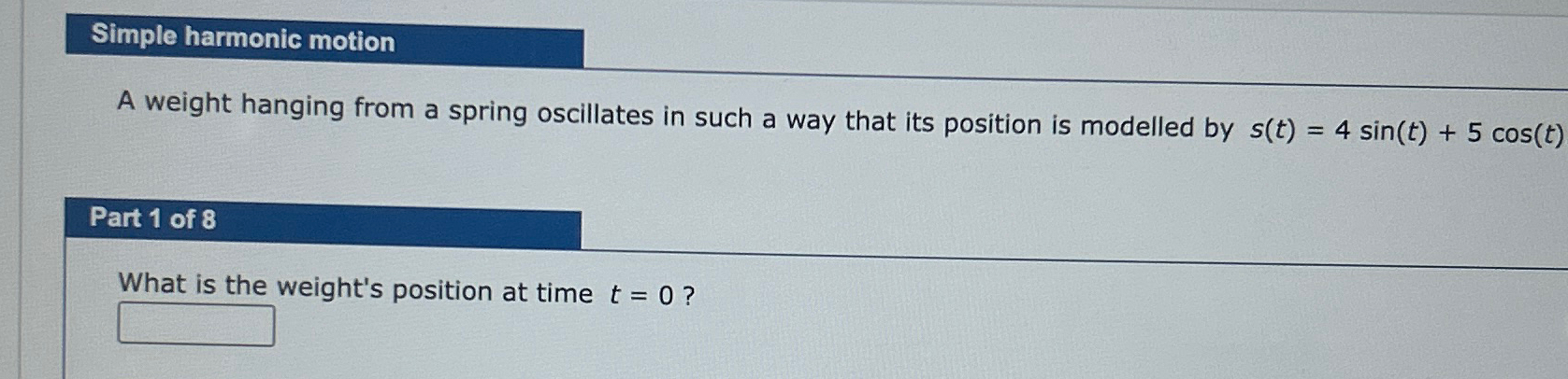 Solved Simple harmonic motionA weight hanging from a spring | Chegg.com
