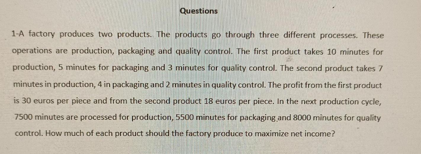 Solved 1-A factory produces two products. The products go | Chegg.com