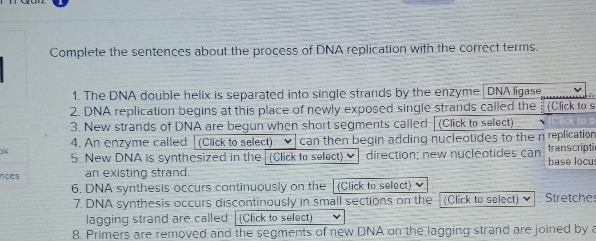 Complete the sentences about the process of DNA | Chegg.com