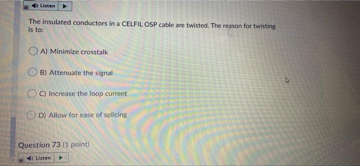 Solved Listen The insulated conductors in a CELFIL OSP cable | Chegg.com