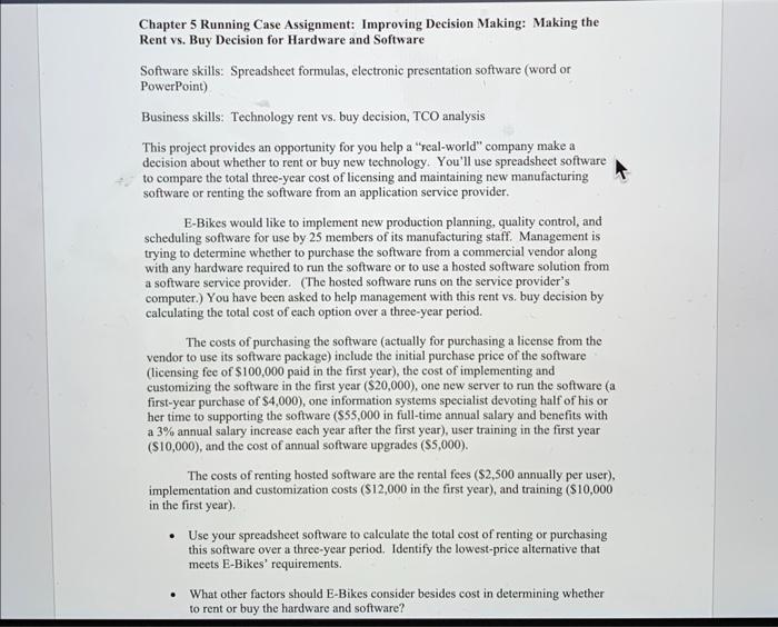 Solved Chapter 5 Running Case Assignment: Improving Decision | Chegg.com