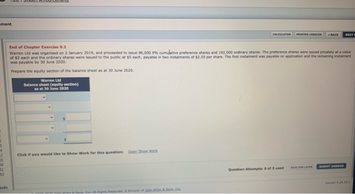 Solved ment CALCULATOR PRINTER VERSION | Chegg.com