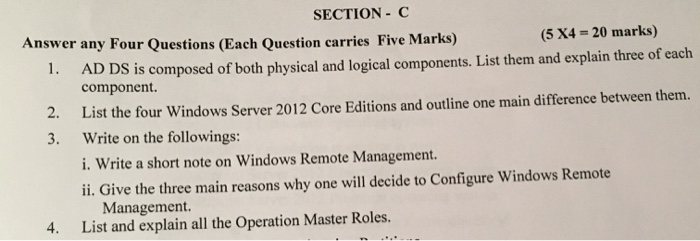 Solved SECTION - C Answer any Four Questions (Each Question | Chegg.com