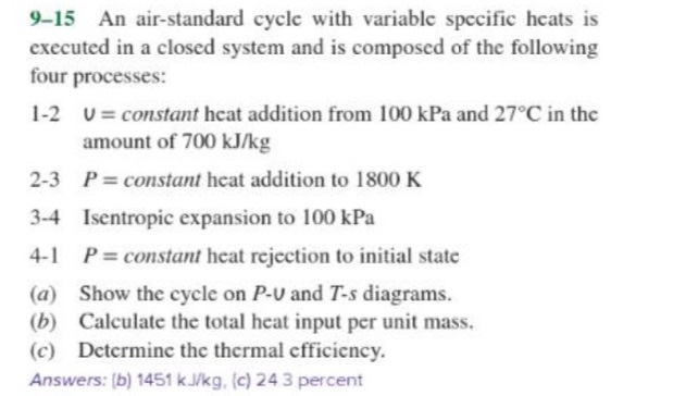 Solved 9-15 An air-standard cycle with variable specific | Chegg.com