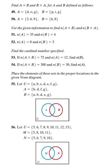 Solved Find A×B and B×A, for A and B defined as follows. 49. | Chegg.com