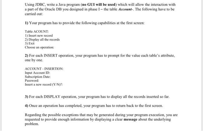 Solved Using JDBC, write a Java program (no GUI will be | Chegg.com