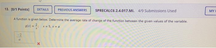 Solved 13. [O/1 Points) DETAILS PREVIOUS ANSWERS SPRECALC6 | Chegg.com