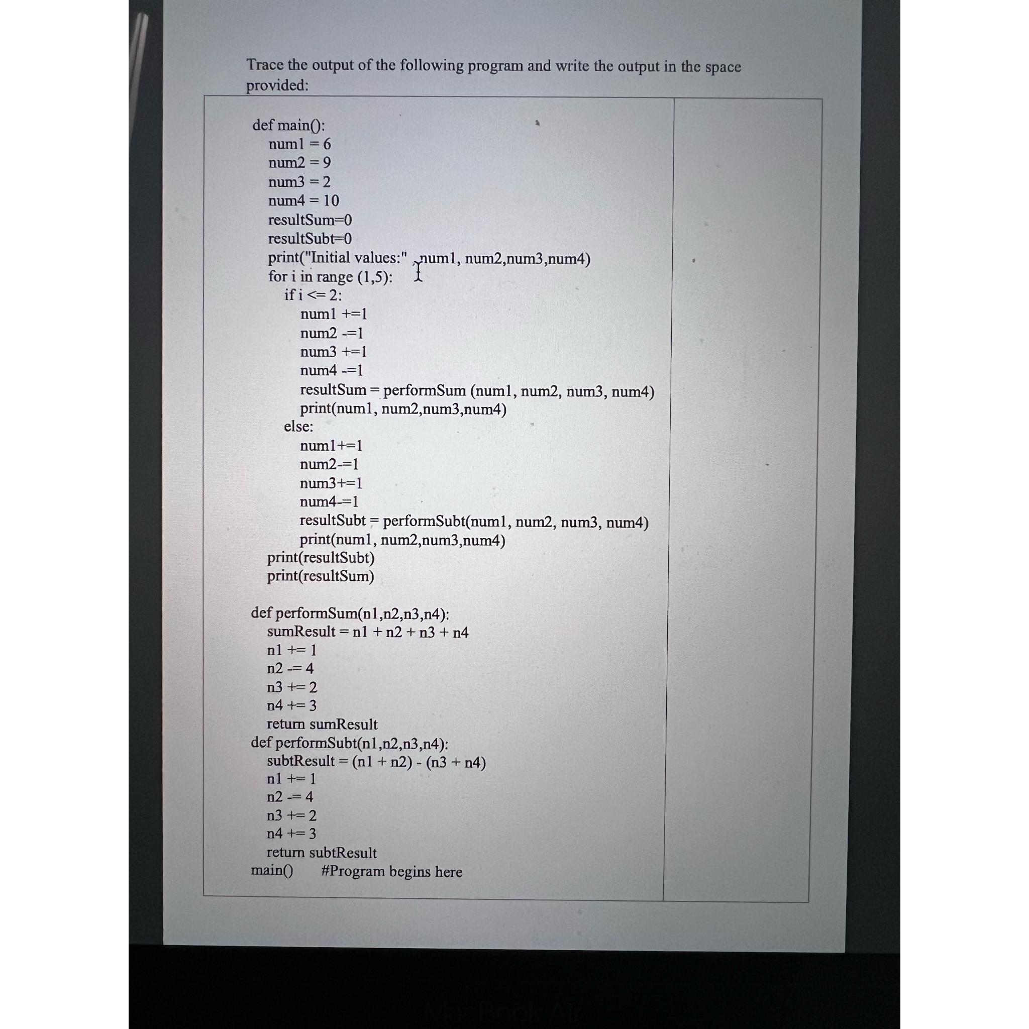 Solved Solve the question Trace the output of the following | Chegg.com