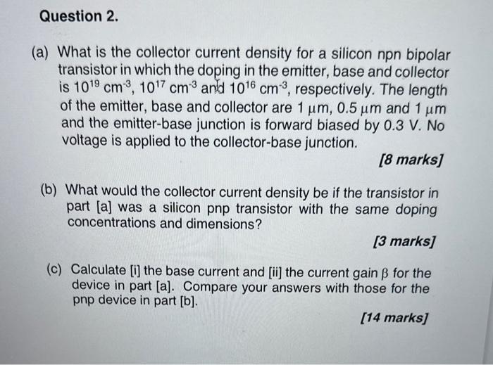 Solved (a) What is the collector current density for a | Chegg.com