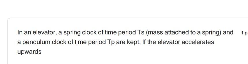 Solved In an elevator, a spring clock of time period Ts | Chegg.com