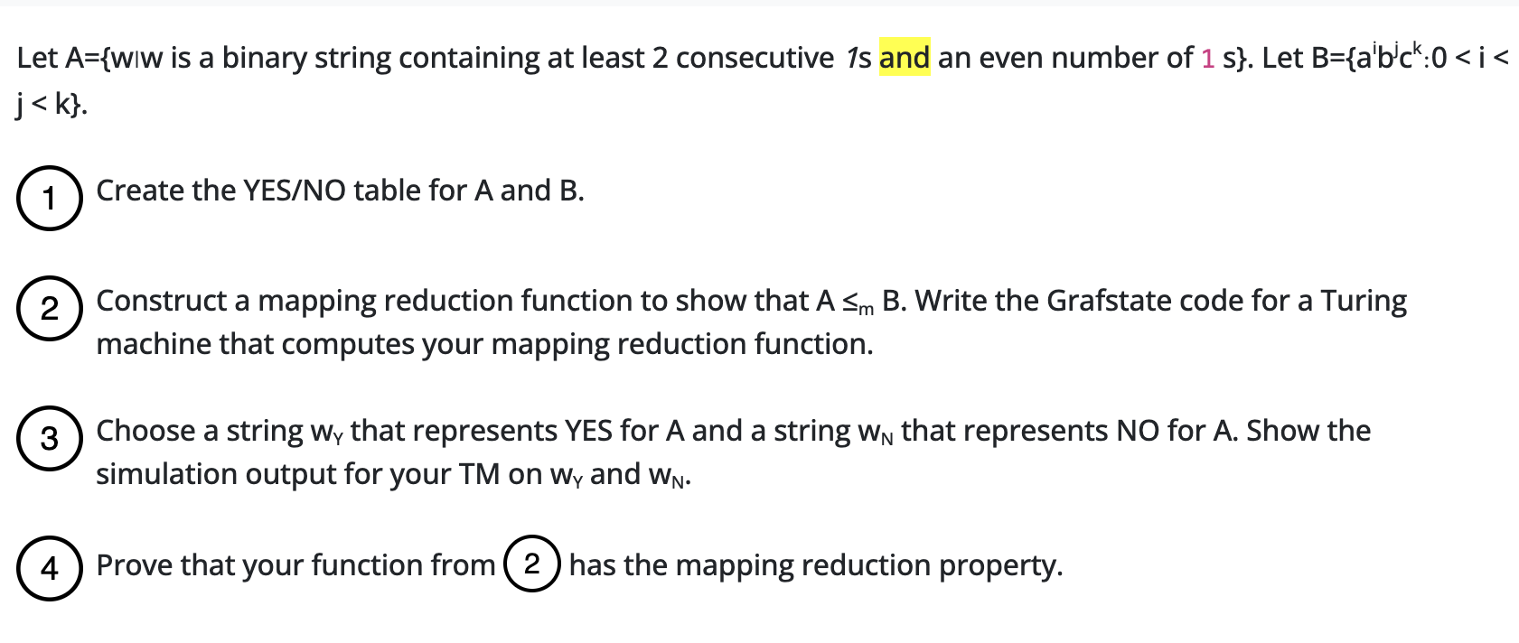 Solved Let A={w|w is a binary string containing at least 2 | Chegg.com