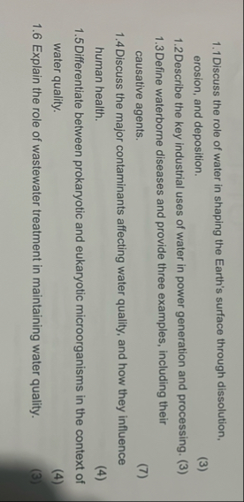 Solved 1.1 ﻿Discuss the role of water in shaping the Earth's | Chegg.com