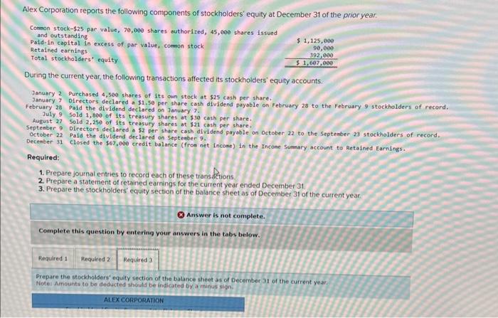 Solved Alex Corporation reports the following components of | Chegg.com