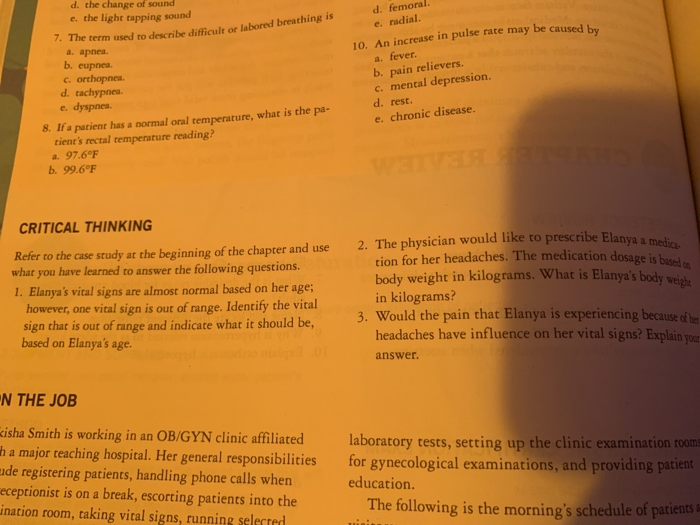 d. the change of sound e. the light tapping sound d. | Chegg.com