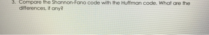 Solved 3. Compare the Shannon-Fano code with the Huffman | Chegg.com