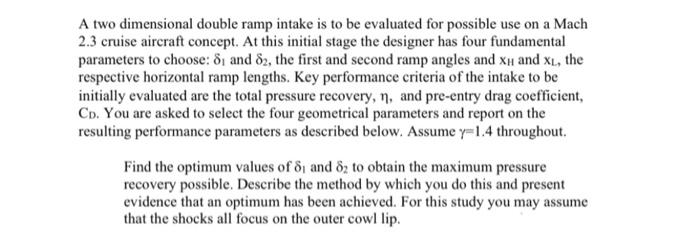 Solved A two dimensional double ramp intake is to be | Chegg.com