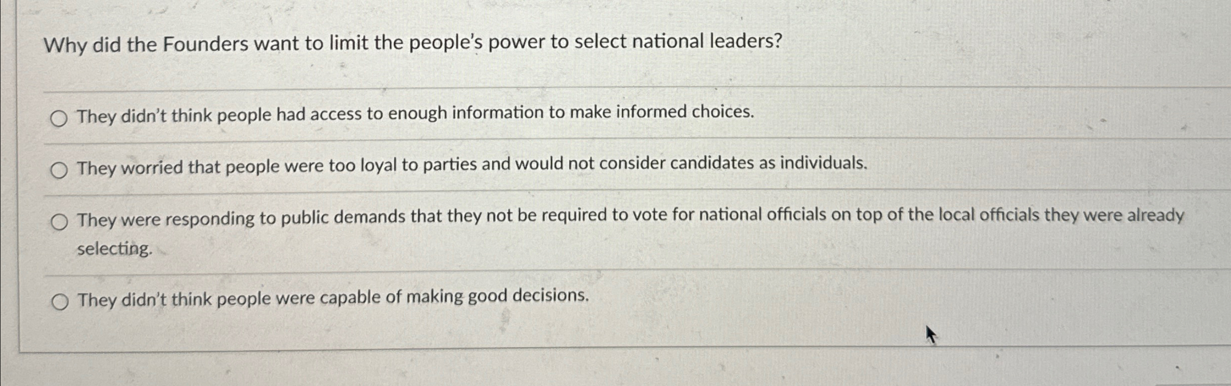 Solved Why did the Founders want to limit the people's power | Chegg.com
