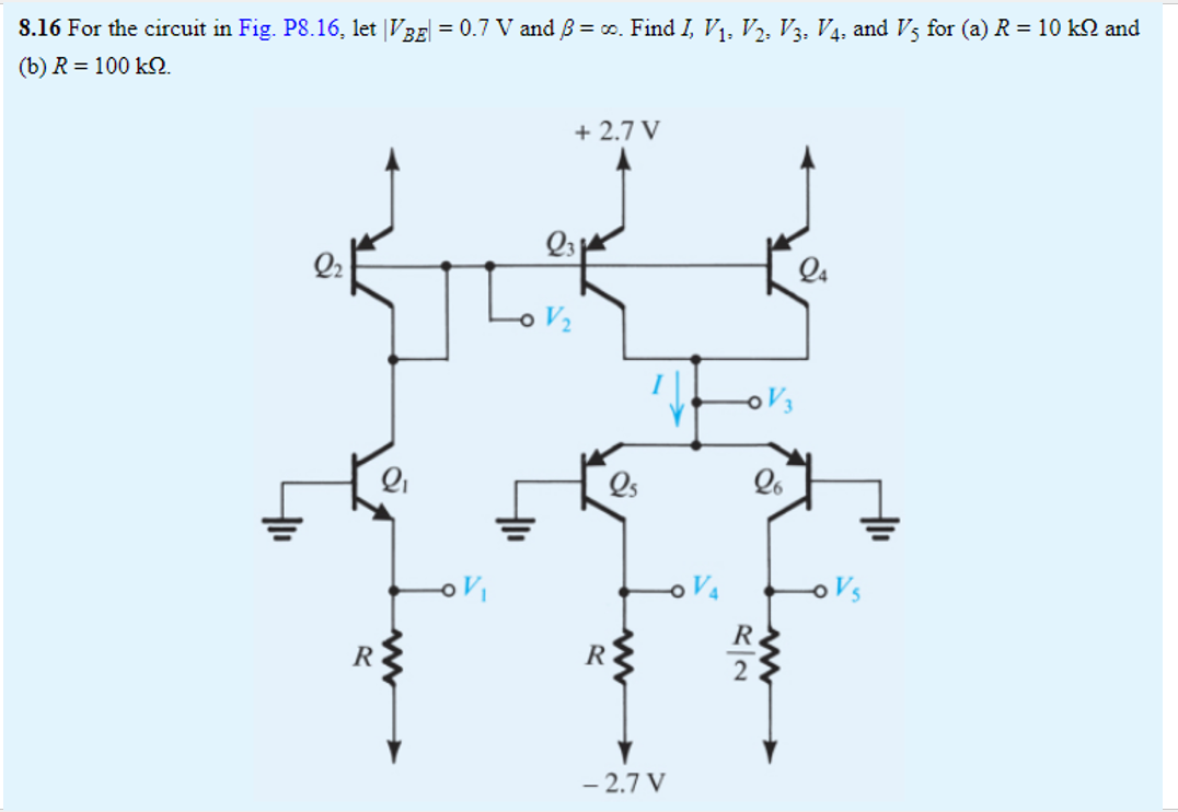 Solved 8.16 ﻿For the circuit in Fig. P8.16, ﻿let |VBE|=0.7V | Chegg.com