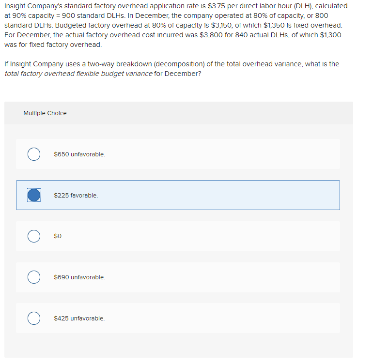 Solved Insight Company's standard factory overhead | Chegg.com