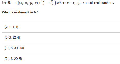Solved Let R={(w,x,y,z):wx=yz} ﻿where w,x,y,z ﻿are all real | Chegg.com