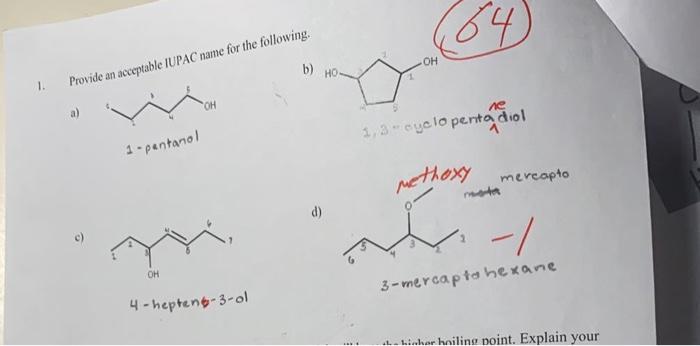 Solved 1-pentanol 4 -hepten 6−3−01 | Chegg.com
